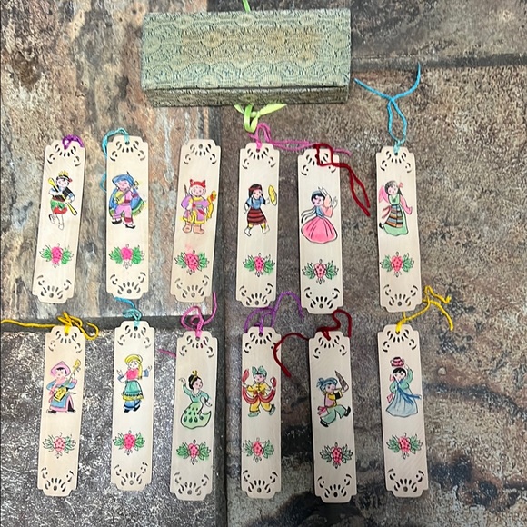 Vintage | Other | Vintage Chinese Colorful Wooden Bookmark Set With ...